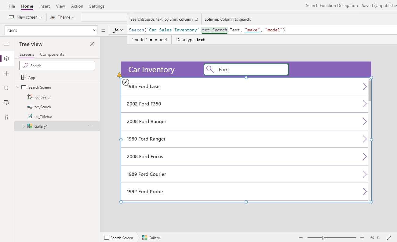 Power Apps Search Function Delegation Warning Workarounds