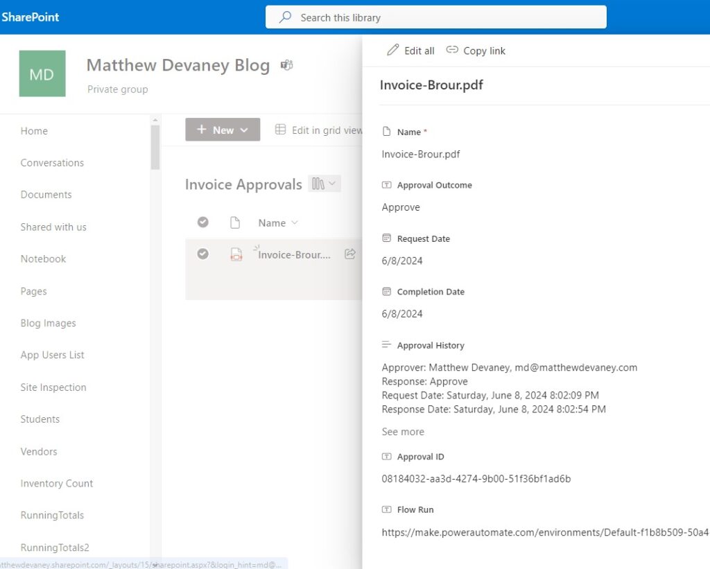 Power Automate Approval History For SharePoint Files & Items